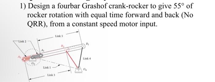 Solved 1) Design a fourbar Grashof crank-rocker to give \\( | Chegg.com