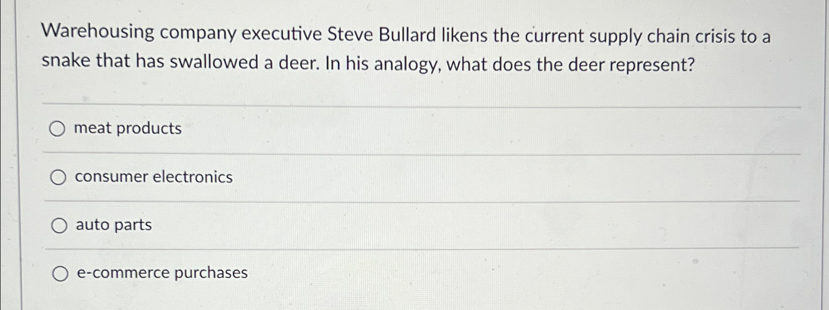 Solved Warehousing company executive Steve Bullard likens | Chegg.com