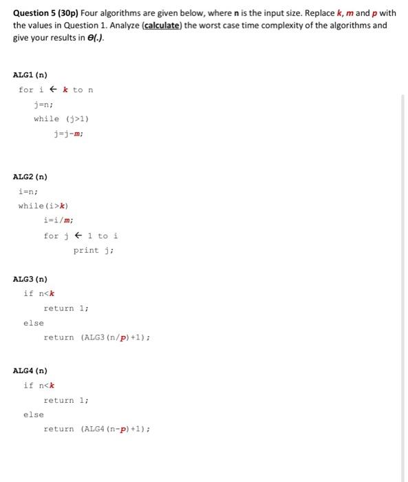 Solved Four algorithms are given below, where n is the input | Chegg.com