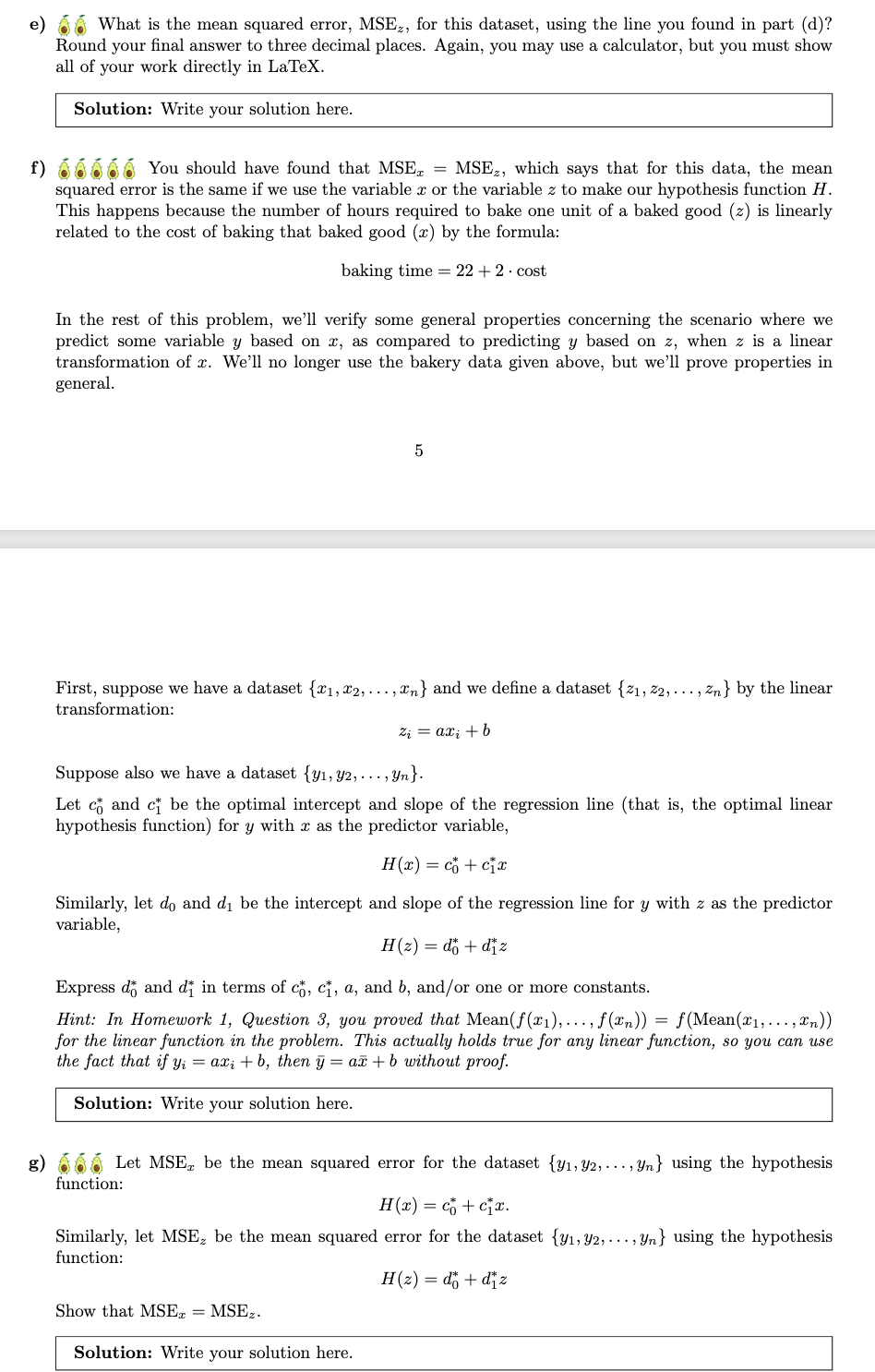 e) ﻿What is the mean squared error, MSEz, ﻿for this | Chegg.com
