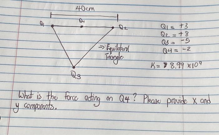 Solved Q1=+3Q2=48Q3=−5Q4=−2K=8.99×109 What is the force | Chegg.com