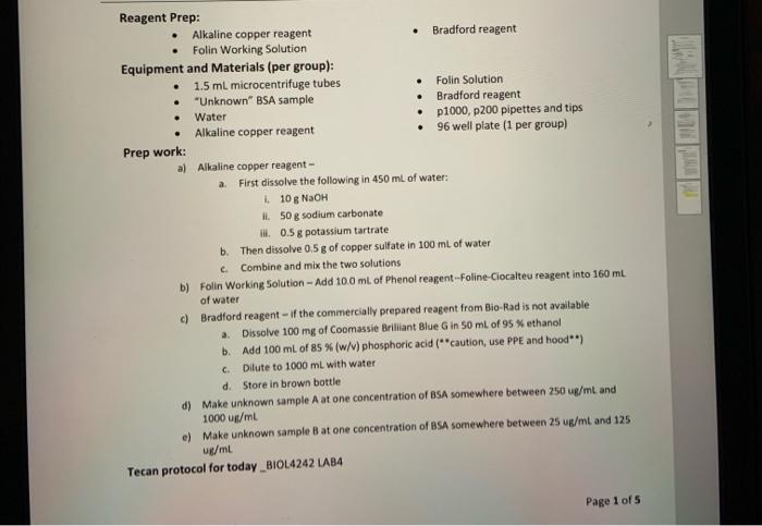 Reagent Prep: Alkaline copper reagent Bradford | Chegg.com