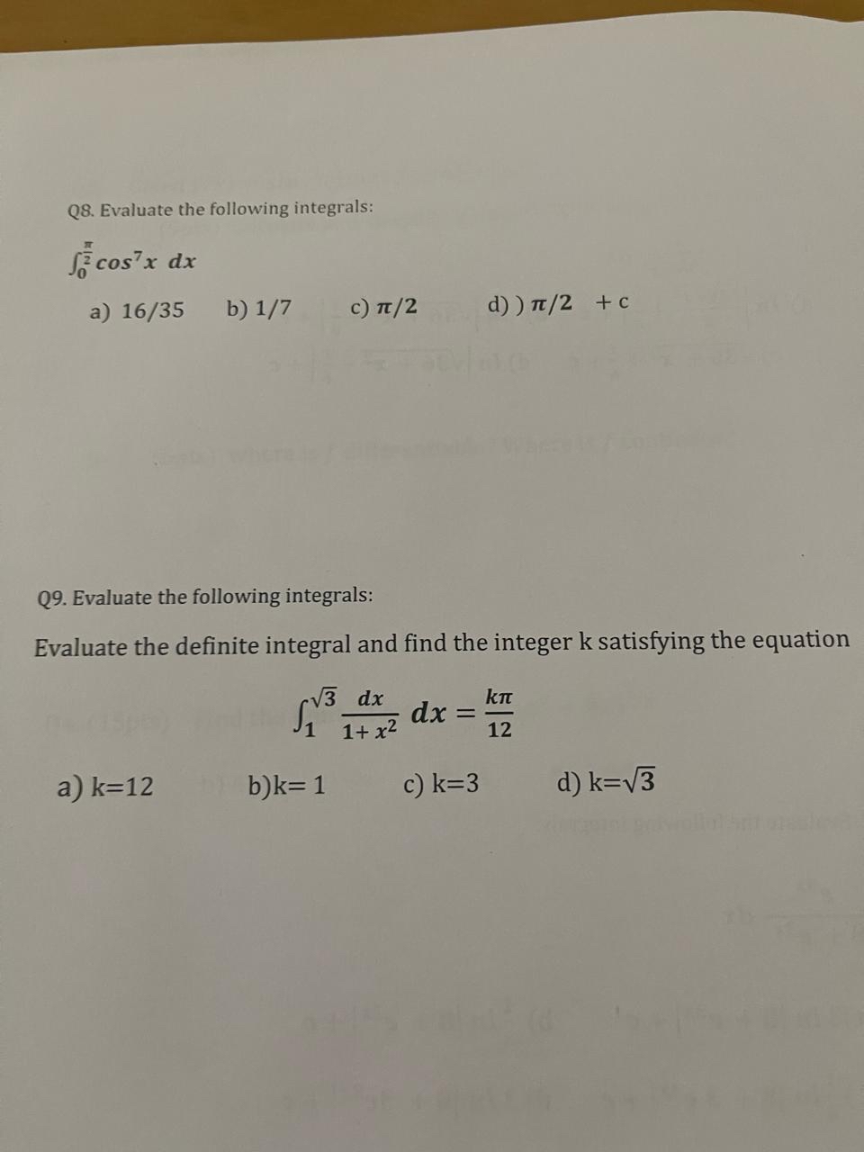 Solved Q8. ﻿Evaluate the following | Chegg.com