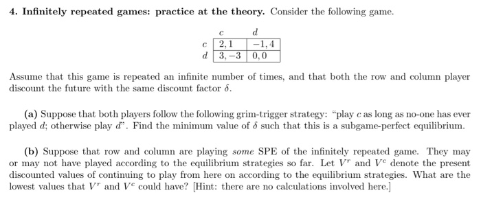 4. Infinitely repeated games: practice at the theory. | Chegg.com