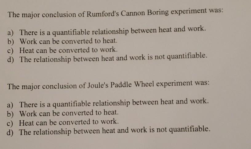 Solved The major conclusion of Rumford's Cannon Boring | Chegg.com