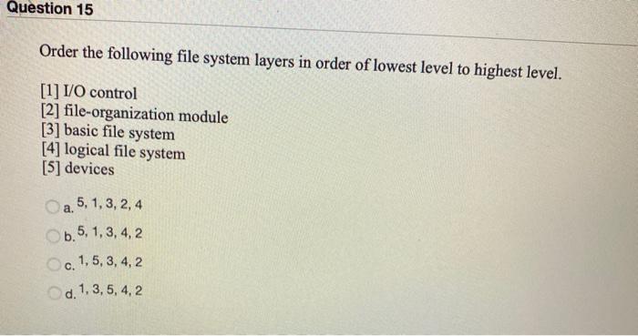 Solved Question 15 Order the following file system layers in | Chegg.com