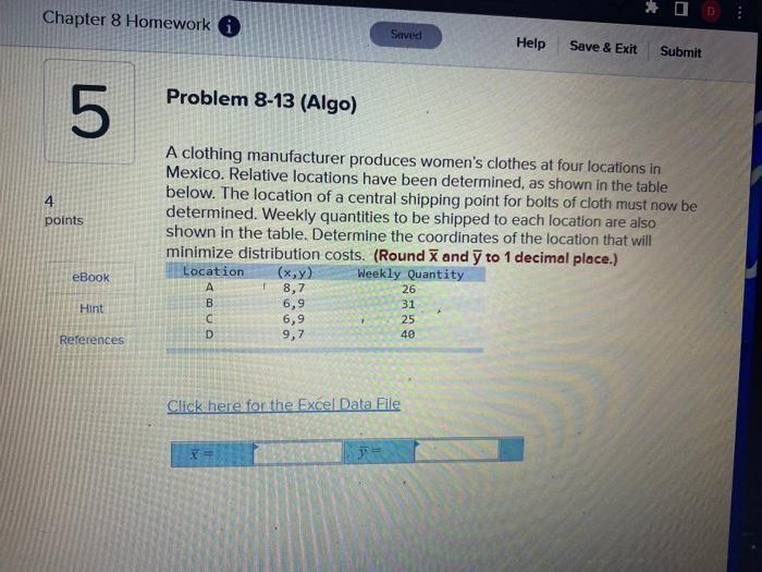 Solved * O D Chapter 8 Homework i : Saved Help Save & Exit | Chegg.com