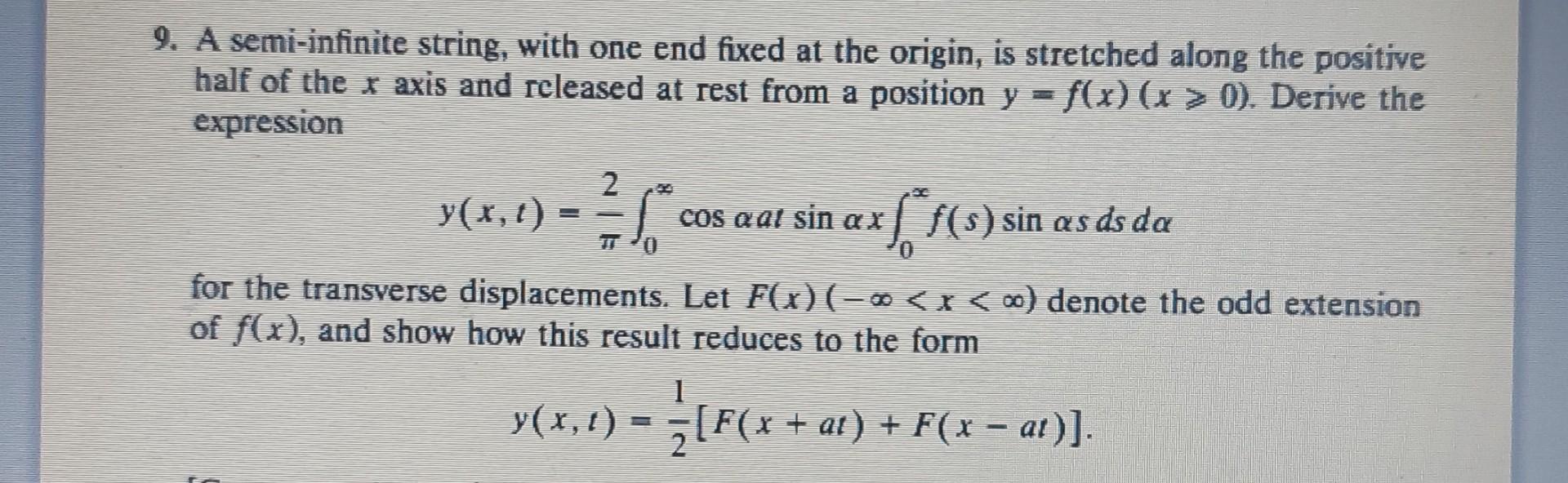 Solved 9. A semi-infinite string, with one end fixed at the | Chegg.com