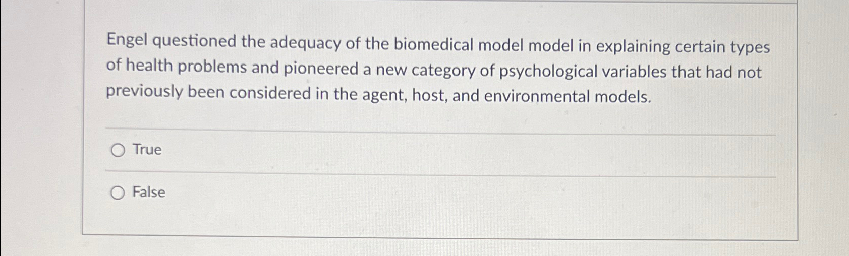 Solved Engel questioned the adequacy of the biomedical model | Chegg.com
