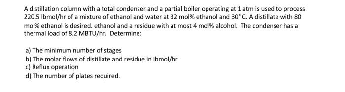 Solved A distillation column with a total condenser and a | Chegg.com