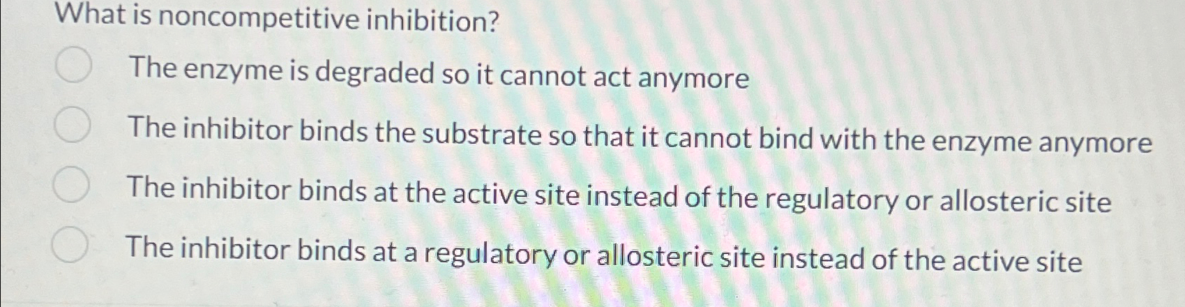 Solved What is noncompetitive inhibition?The enzyme is | Chegg.com