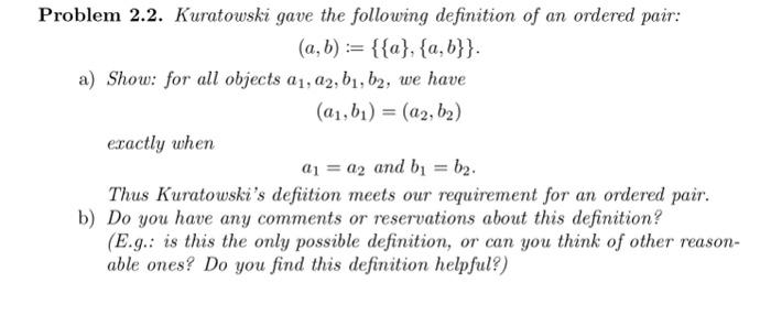 Solved (a,b):={{a},{a,b}}. a) Show: for all objects | Chegg.com