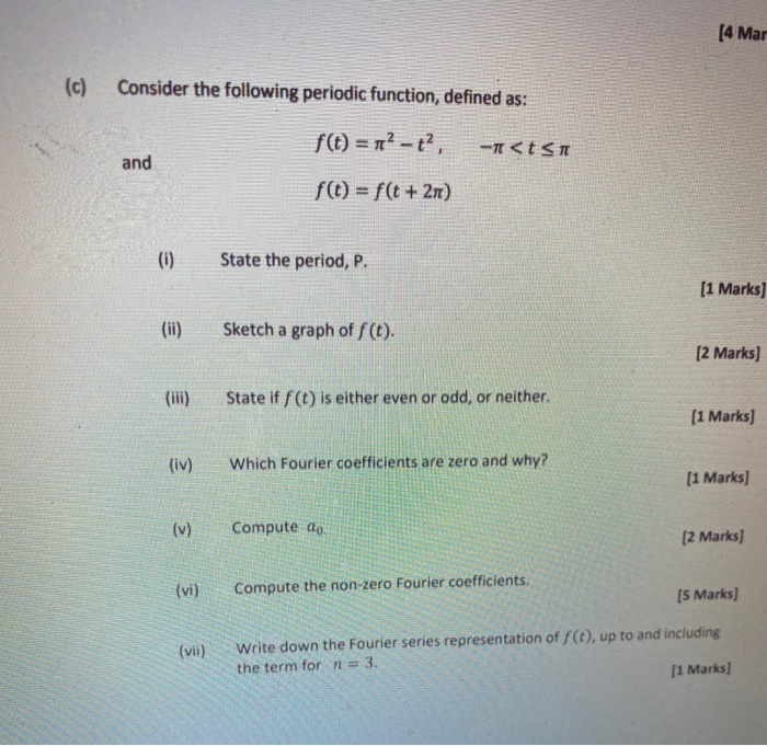 Solved [4 Mar (c) Consider the following periodic function, | Chegg.com