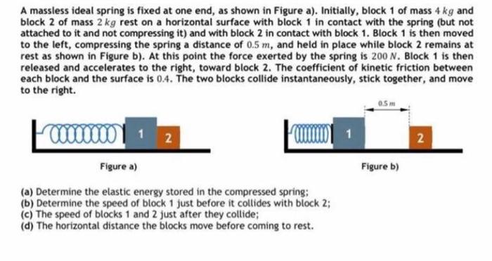 Solved A massless ideal spring is fixed at one end, as shown | Chegg.com