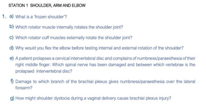 Solved STATION 1 SHOULDER, ARM AND ELBOW 1. a) What is a | Chegg.com