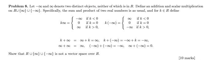 Solved Problem 8. ﻿Let -∞ ﻿and ∞ ﻿denote two distinct | Chegg.com