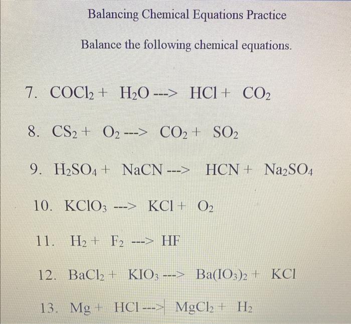 Solved Balancing Chemical Equations Practice Balance the | Chegg.com