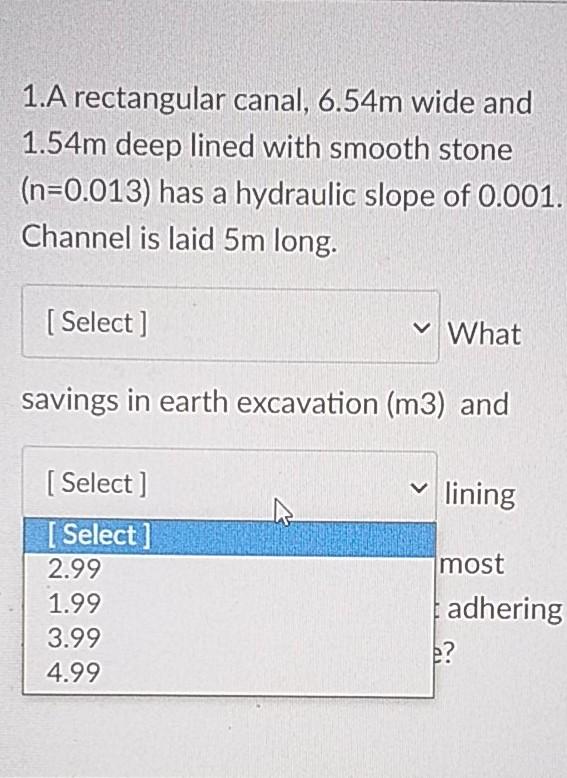 Solved 1.A rectangular canal, 6.54m wide and 1.54m deep | Chegg.com