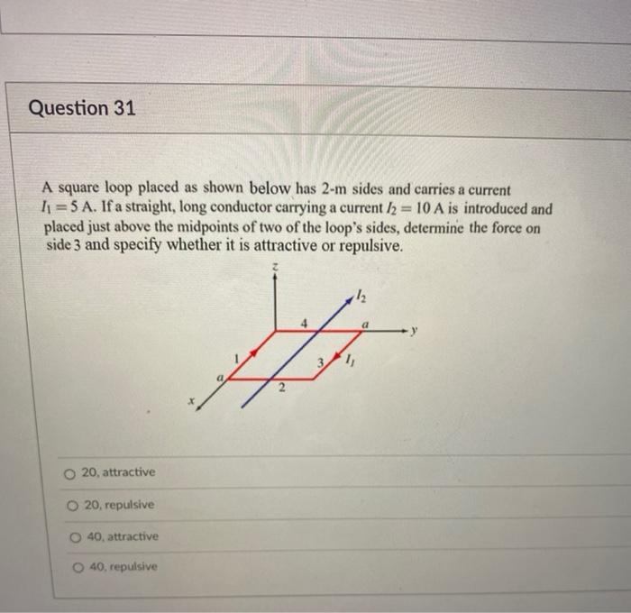 Solved Question 31 A square loop placed as shown below has | Chegg.com