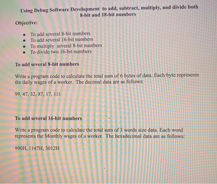 Solved Using Debug Software Development to add, subtract, | Chegg.com
