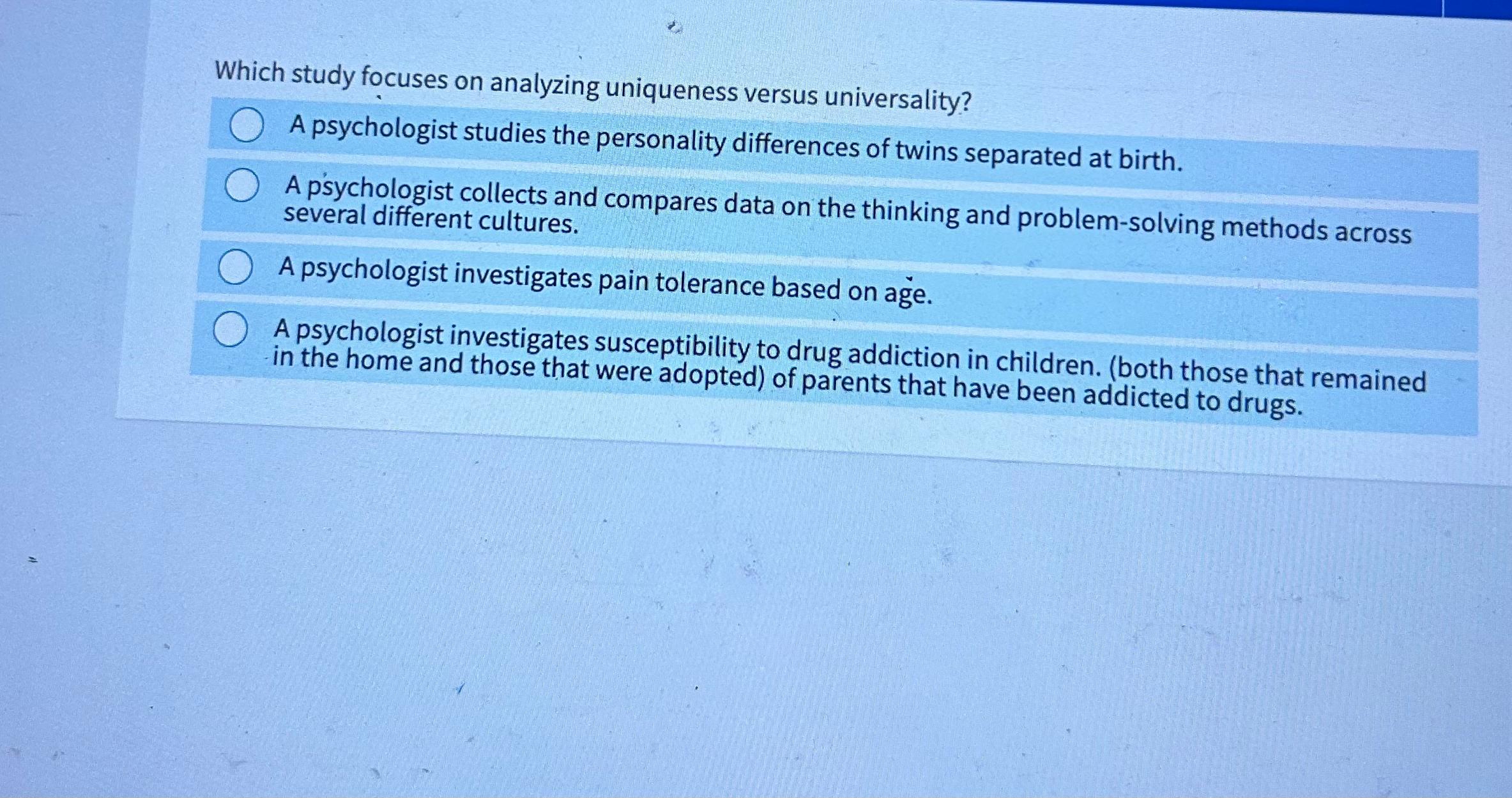Solved Which study focuses on analyzing uniqueness versus | Chegg.com