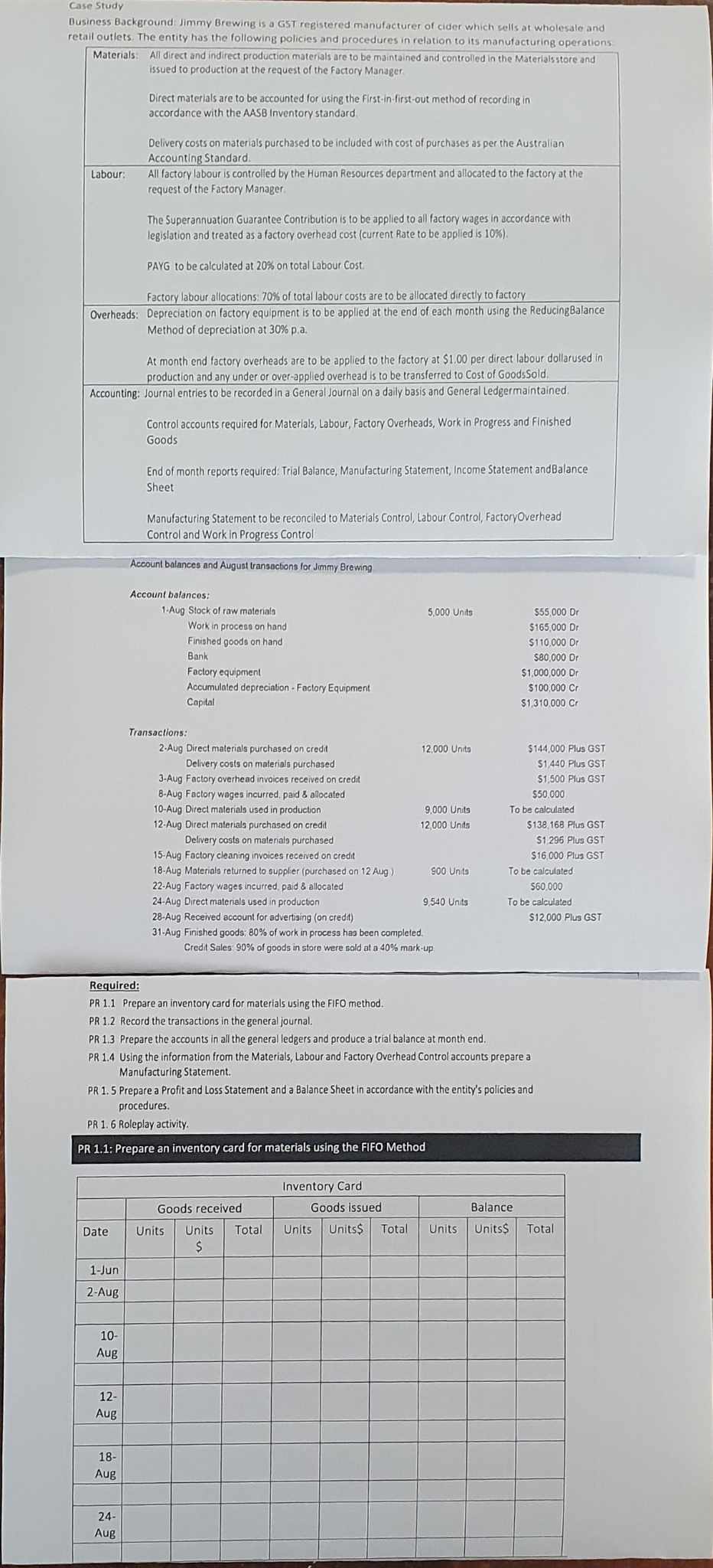 Solved Required:PR 1.1 ﻿ Prepare an inventory card for | Chegg.com