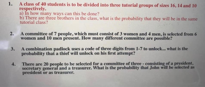 Solved A class of 40 students is to be divided into three | Chegg.com
