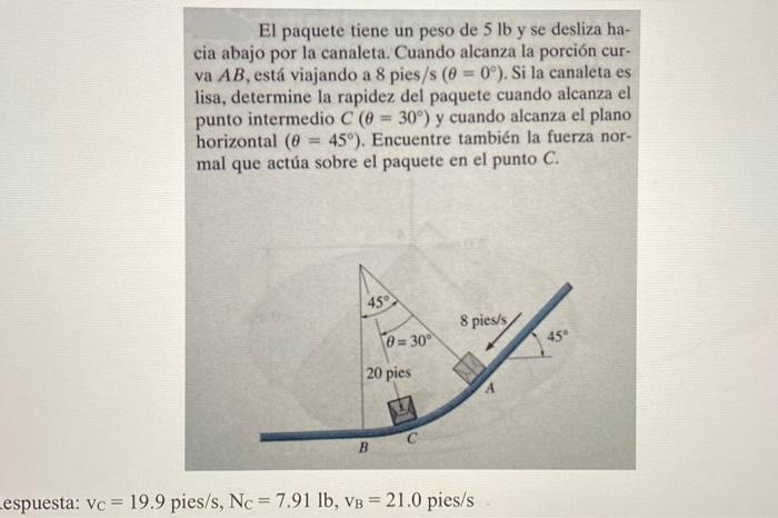Solved El paquete tiene un peso de 5lb y se desliza hacia | Chegg.com