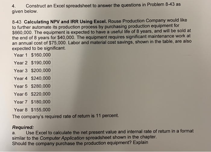 Solved 4. Construct an Excel spreadsheet to answer the | Chegg.com