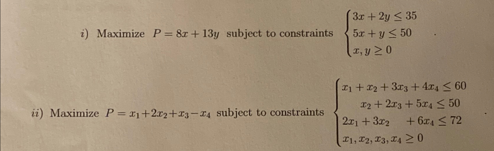 Solved i) ﻿Maximize P=8x+13y ﻿subject to constraints | Chegg.com