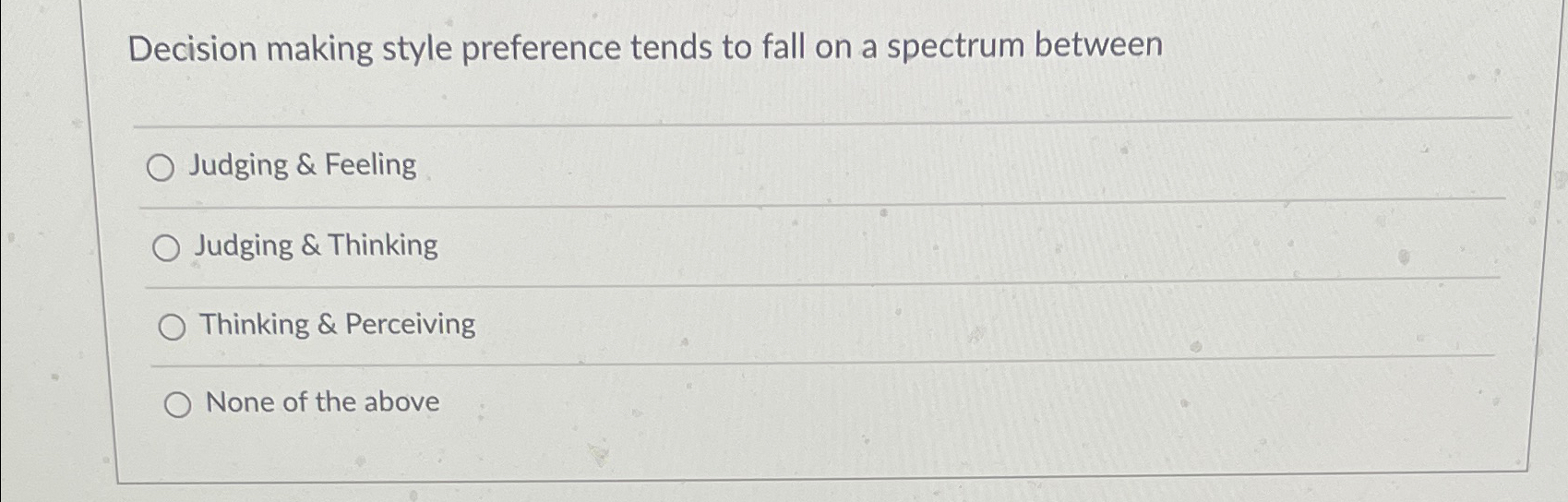 Solved Decision making style preference tends to fall on a | Chegg.com