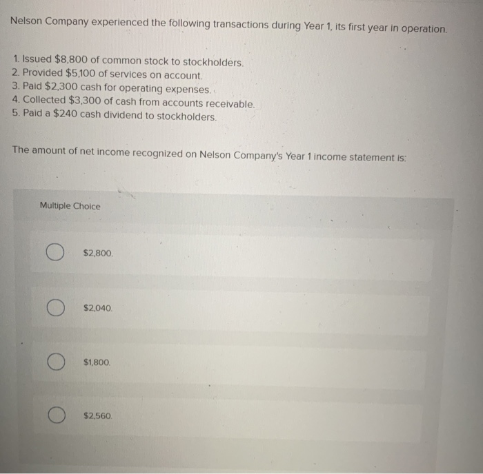 Solved Nelson Company experienced the following transactions | Chegg.com