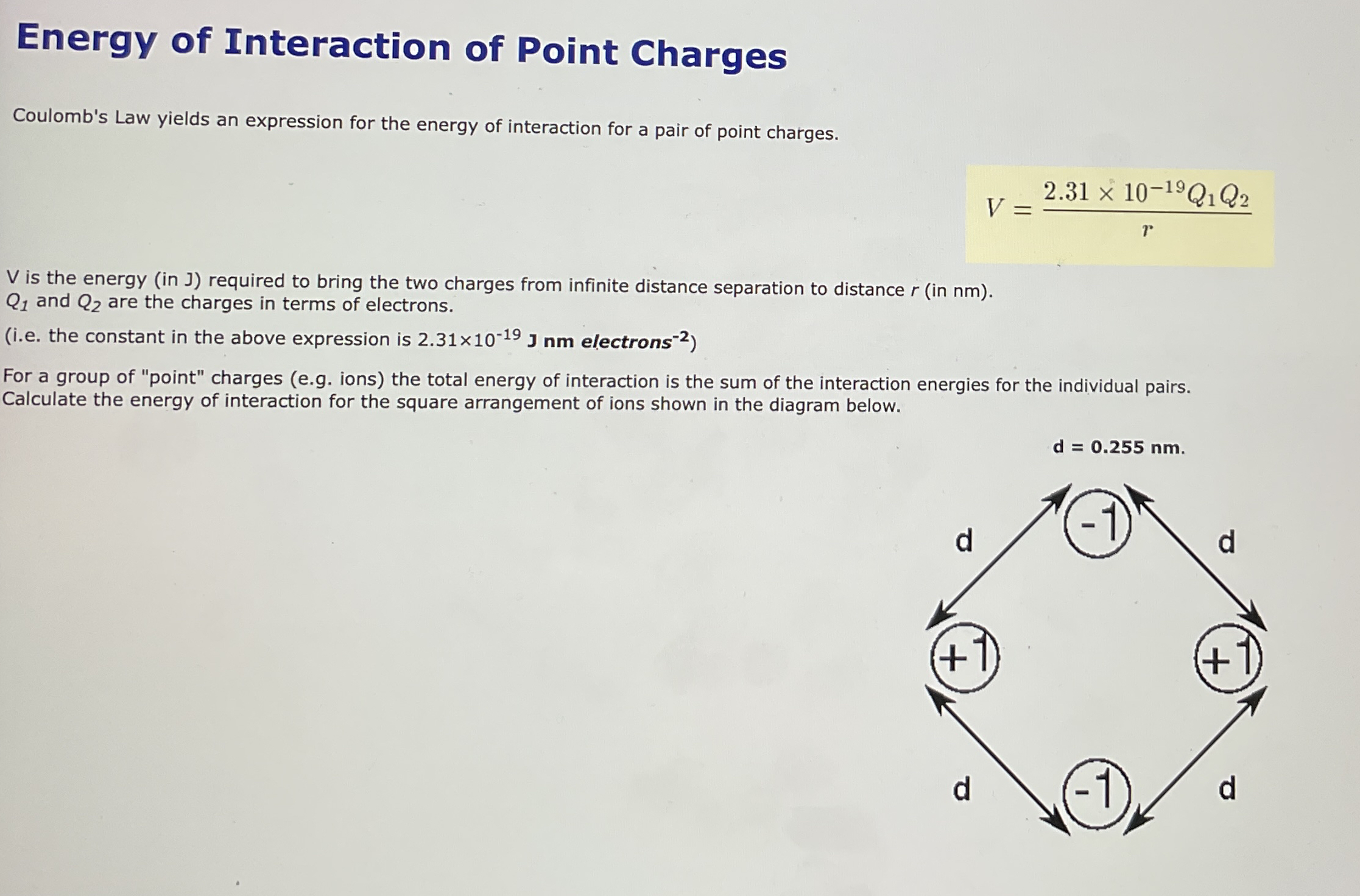 Solved Energy of Interaction of Point ChargesCoulomb's Law | Chegg.com