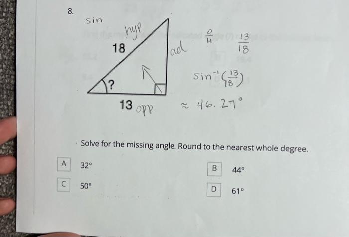 Solved Solve for the missing angle. Round to the nearest | Chegg.com