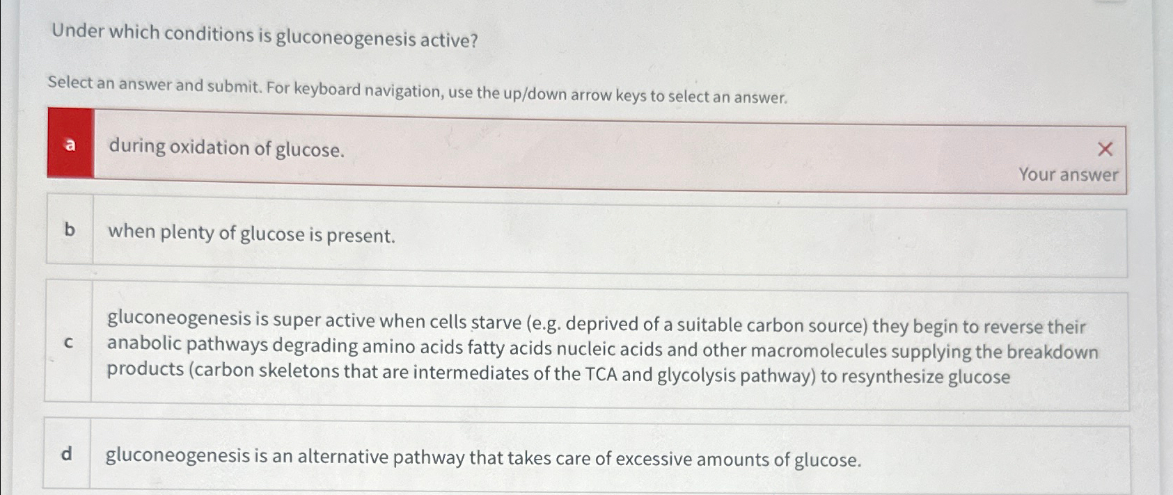 Solved Under which conditions is gluconeogenesis | Chegg.com