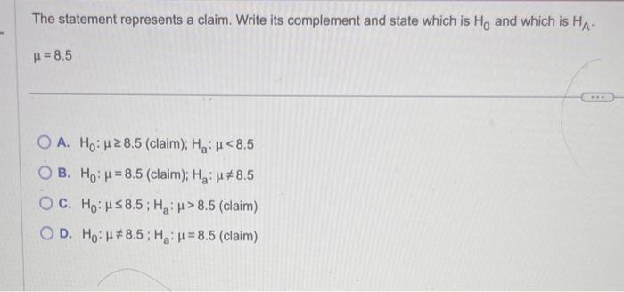 Solved The statement represents a claim. Write its | Chegg.com