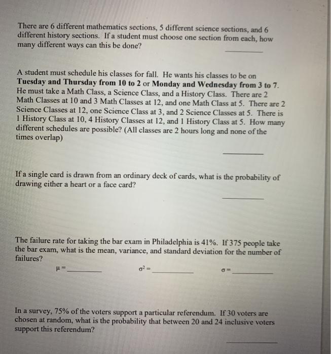 Solved There are 6 different mathematics sections, 5 | Chegg.com