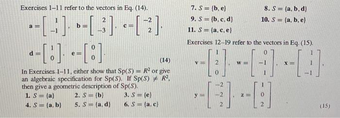 Solved Exercises 1-11 refer to the vectors in Eq. (14). a C | Chegg.com
