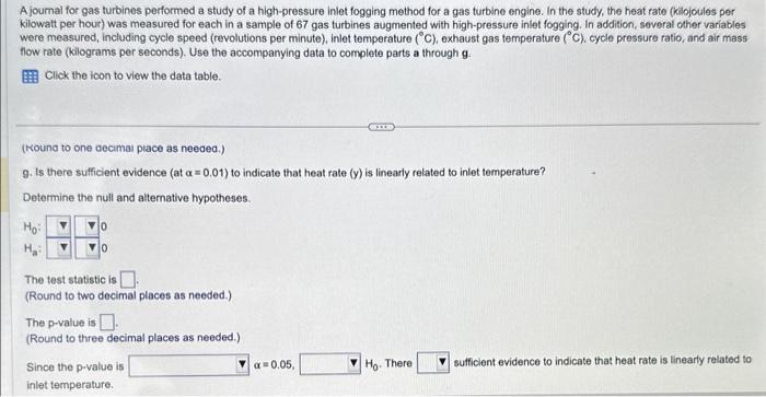 Solved A joumal for gas turbines performed a study of a | Chegg.com