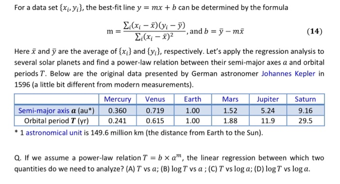 Solved For A Data Set Xi Yi The Best Fit Line Y Mx B 