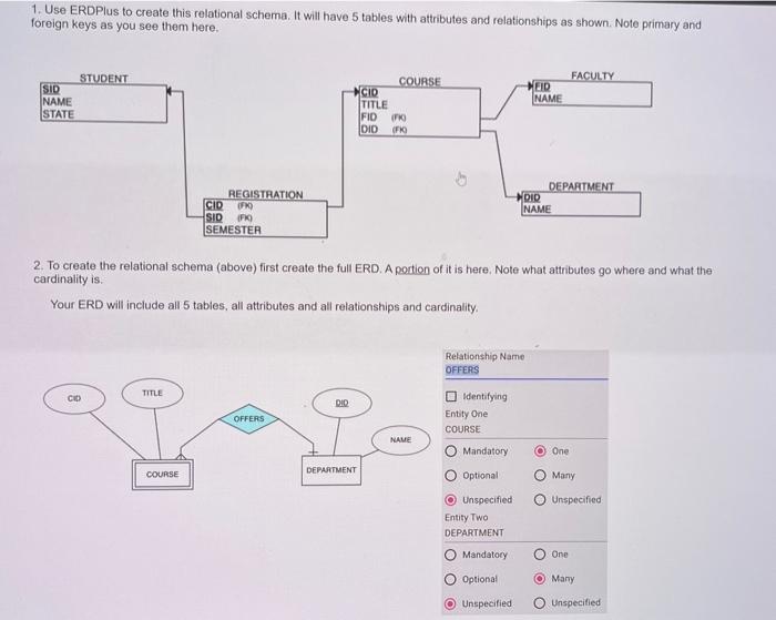 Solved 1. Use ERDPlus to create this relational schema. It | Chegg.com