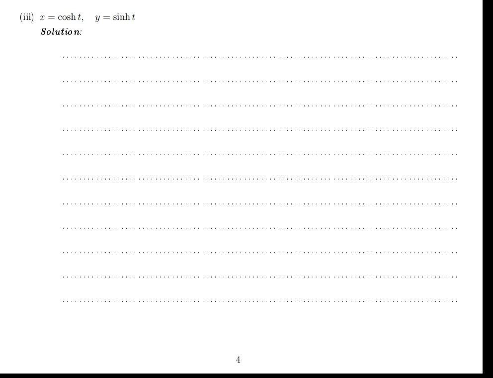 x = cosh t, Solution: y = sinht 4 | Chegg.com