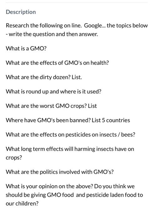 Solved Description Research the following on line. Google... | Chegg.com