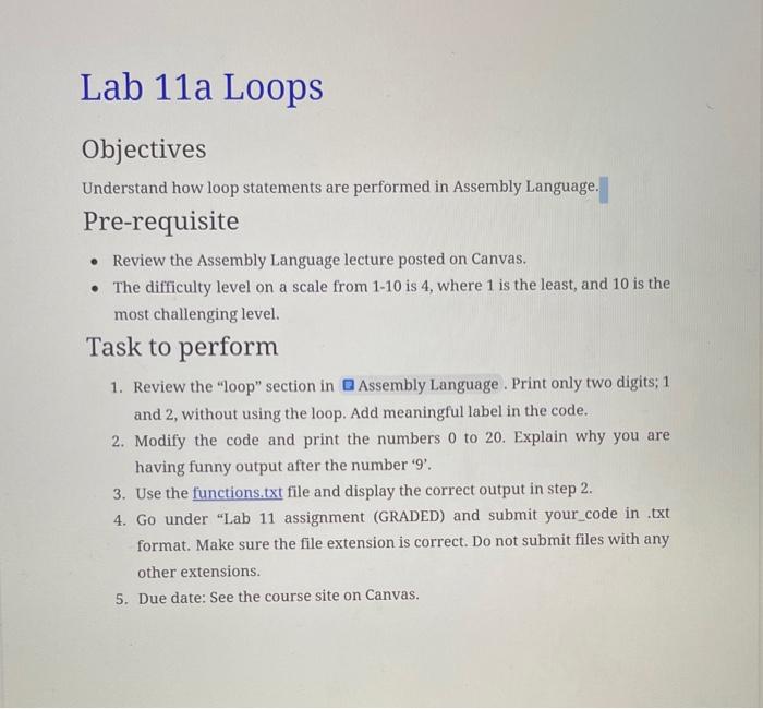 Lab 11a Loops Objectives Understand how loop | Chegg.com