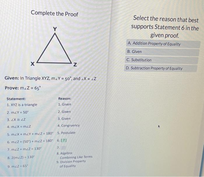 Solved Complete the Proof Select the reason that best | Chegg.com