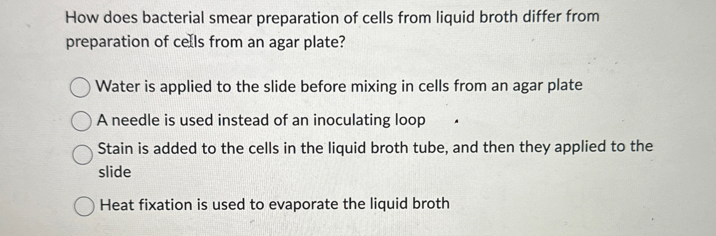 Solved How does bacterial smear preparation of cells from | Chegg.com
