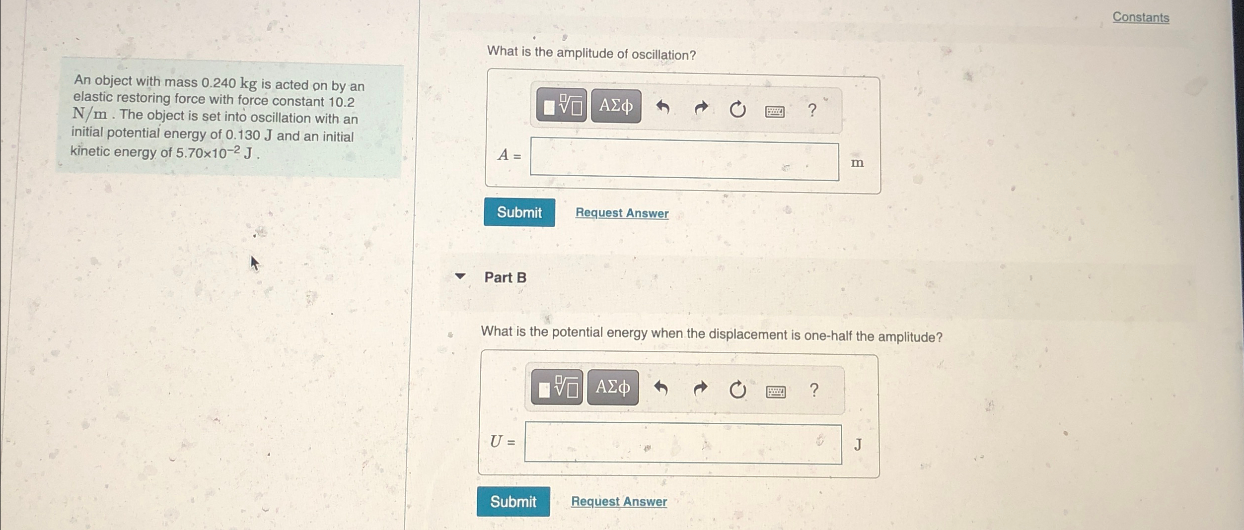 Solved ConstantsAn object with mass 0.240kg ﻿is acted on by | Chegg.com