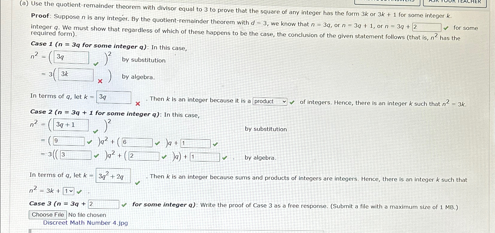 Solved (a) ﻿Use the quotient-remainder theorem with divisor | Chegg.com