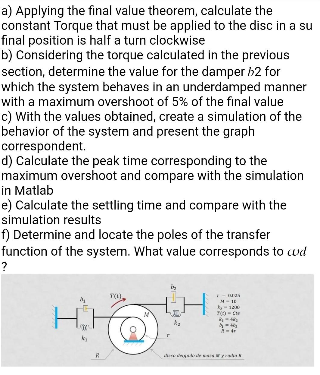 Solved a) Applying the final value theorem, calculate the | Chegg.com