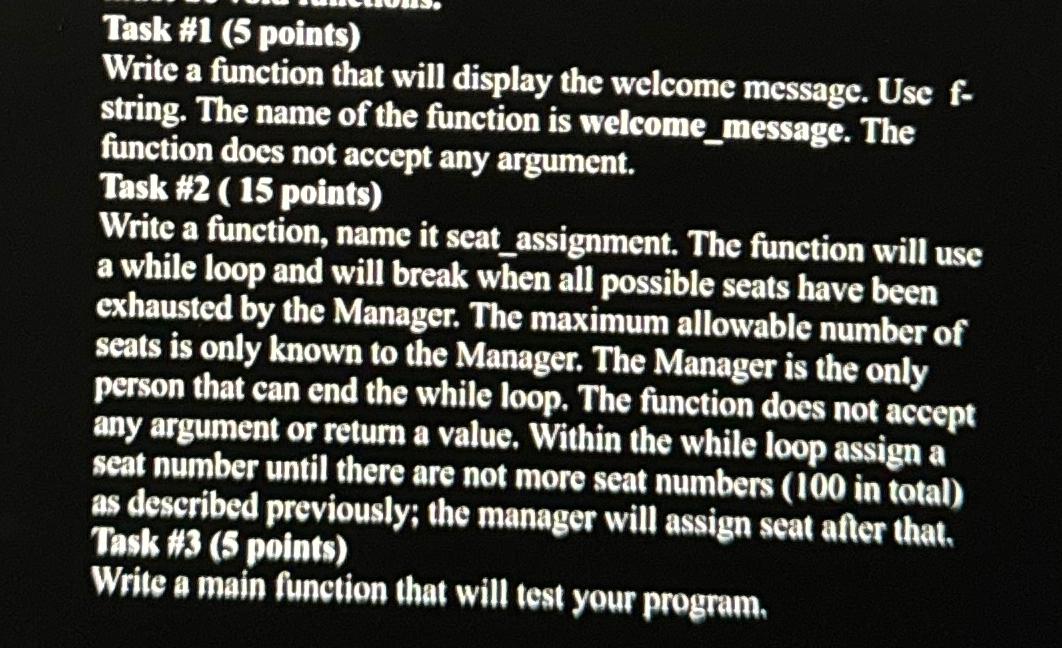 Solved Task #1 (5 ﻿points)Write a function that will display | Chegg.com